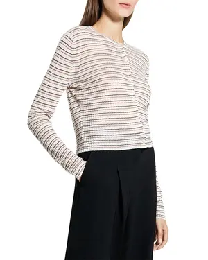 Theory Cropped Striped Cardigan - Bone Pink Multi