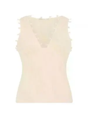 KRISTINA TI Pom-pom Trim Ribbed Tank Top - Neutrals