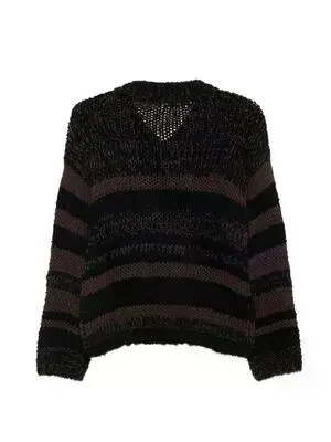ROBERTO COLLINA Striped Chunky-knit Sweater - Black