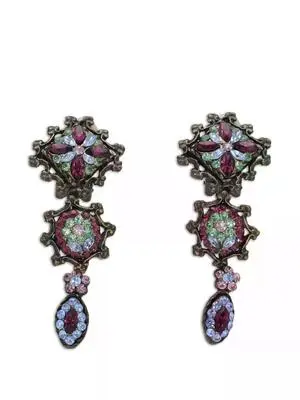 Vintage Embellished Clip-on Earrings - Brown