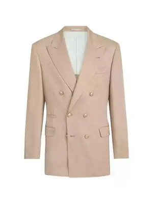 Brunello Cucinelli Délavé-silk And Linen Gabardine One-and-a-half Breasted Tailor Blazer With Metal Buttons - Neutrals