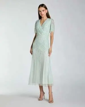 Mac Duggal Beaded Butterfly Sleeve Wrap Dress
