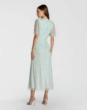 Mac Duggal Beaded Butterfly Sleeve Wrap Dress