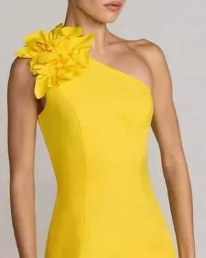 Mac Duggal One Shoulder Crepe Gown With 3d Floral