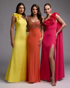 Mac Duggal One Shoulder Crepe Gown With 3d Floral
