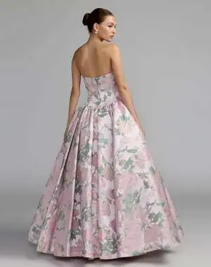 Mac Duggal Floral Strapless Ball Gown With Pockets