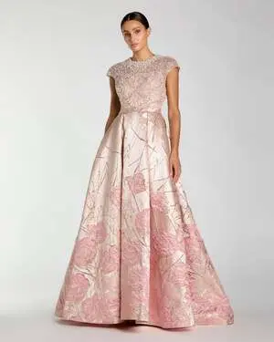 Mac Duggal Embellished Floral Brocade Ball Gown