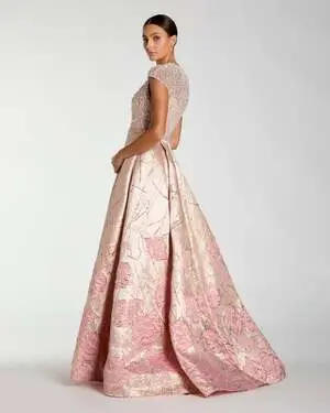 Mac Duggal Embellished Floral Brocade Ball Gown
