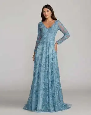 Mac Duggal Embroidered Long Sleeve A-line Gown