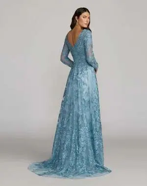 Mac Duggal Embroidered Long Sleeve A-line Gown