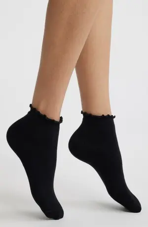 STEMS Billie Ruffle Mid Crew Socks - Black