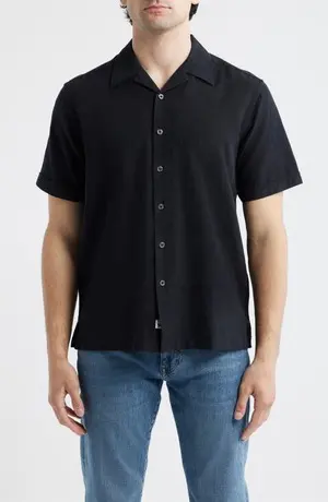 James Campbell Ephesia Slub Cotton Camp Shirt - Black
