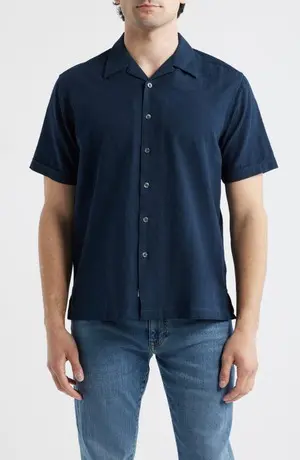 James Campbell Ephesia Slub Cotton Camp Shirt - Navy