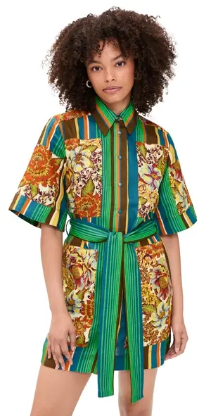 ALEMAIS Charlie Mini Dress With Floral Print And Striped Trim - Multi