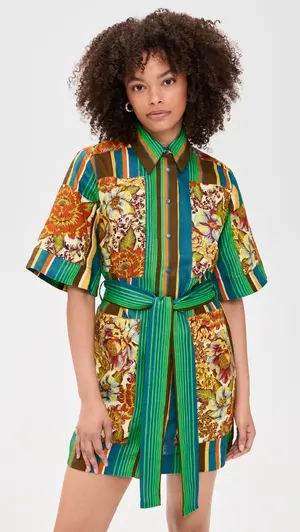 ALEMAIS Charlie Mini Dress With Floral Print And Striped Trim - Multi