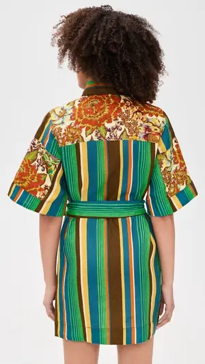 ALEMAIS Charlie Mini Dress With Floral Print And Striped Trim - Multi