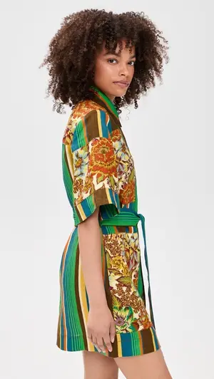 ALEMAIS Charlie Mini Dress With Floral Print And Striped Trim - Multi