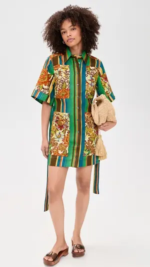 ALEMAIS Charlie Mini Dress With Floral Print And Striped Trim - Multi