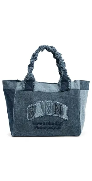 GANNI Medium Trapeze Shopper Denim Tote - Mid Blue Vintage
