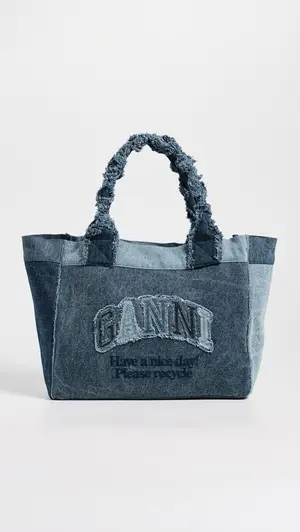 GANNI Medium Trapeze Shopper Denim Tote - Mid Blue Vintage