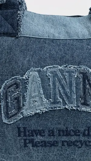GANNI Medium Trapeze Shopper Denim Tote - Mid Blue Vintage