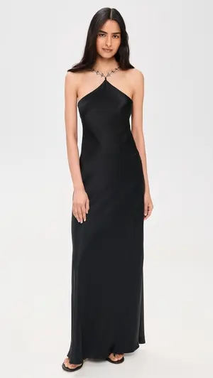 Staud Cadence Maxi Dress With Embellished Halter Neck - Black
