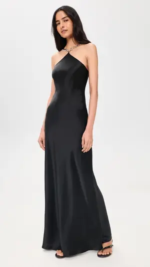 Staud Cadence Maxi Dress With Embellished Halter Neck - Black