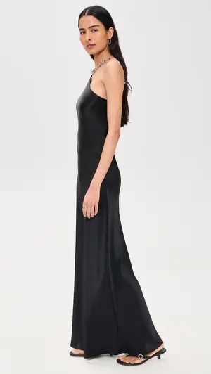 Staud Cadence Maxi Dress With Embellished Halter Neck - Black