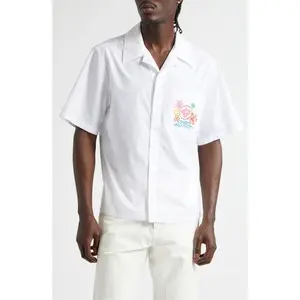Casablanca Graphic Icons Embroidered Cotton Camp Shirt - Plain Shirting