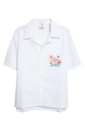 Casablanca Graphic Icons Embroidered Cotton Camp Shirt - Plain Shirting