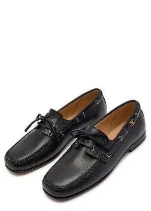 Valentino Garavani Palm Avenue Grained Leather Loafers - Black