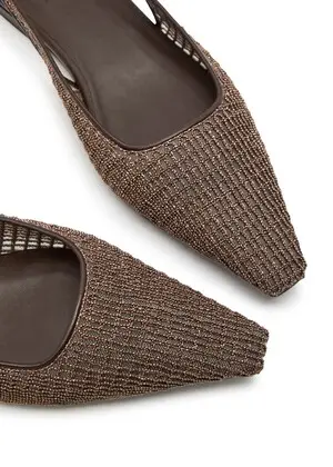 Brunello Cucinelli Leather Slingback Flats With Bead Embellishments