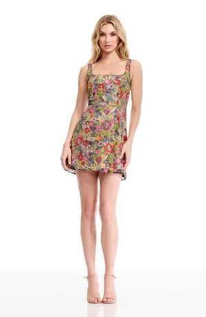Dress The Population Devi Floral Sequin Minidress - Black Multi
