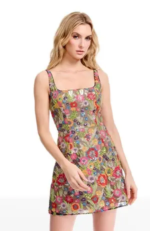 Dress The Population Devi Floral Sequin Minidress - Black Multi