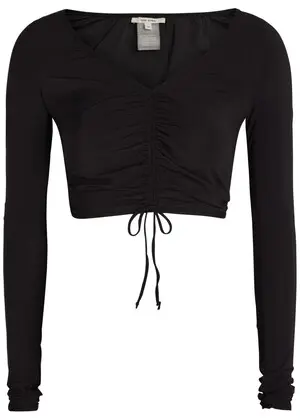 NENSI DOJAKA Stretch-jersey Ruched Crop Top - Black