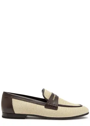 Brunello Cucinelli Leather-trimmed Raffia Loafers