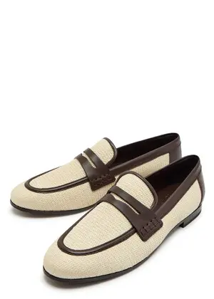 Brunello Cucinelli Leather-trimmed Raffia Loafers