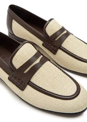 Brunello Cucinelli Leather-trimmed Raffia Loafers