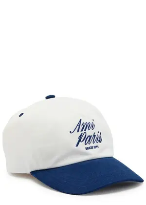 Ami Logo-embroidered Cotton Cap - White And Blue