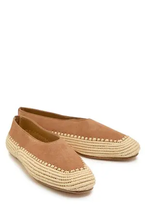 Gabriela Hearst Raffia And Suede Flats - Camel