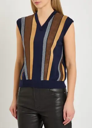 Versace Patchwork Wool And Leather Vest