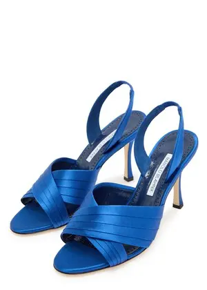 Manolo Blahnik Vierasan 90 Satin Slingback Sandals - Blue