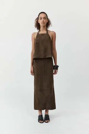 ST. AGNI Suede Column Skirt - Khaki