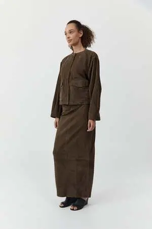ST. AGNI Suede Column Skirt - Khaki