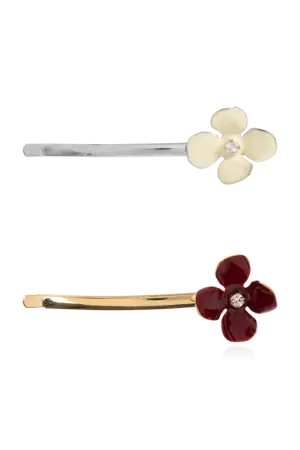Marni Two Floral Hair Clips - Silver