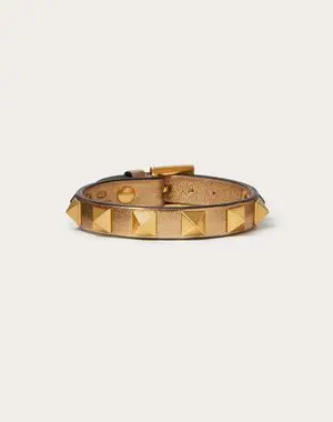Valentino Garavani Valentino Garavani Rockstud Leather Bracelet Antique Brass