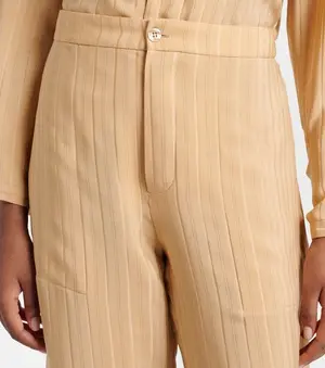 Saint Laurent Striped Cropped Silk Straight Pants