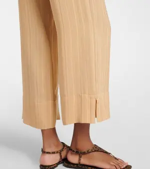 Saint Laurent Striped Cropped Silk Straight Pants