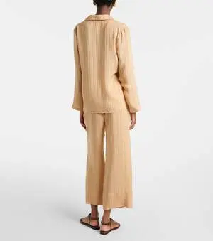 Saint Laurent Striped Cropped Silk Straight Pants