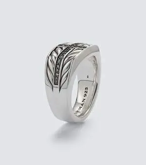 David Yurman Chevron Sterling Ring With Black Diamonds - Silver